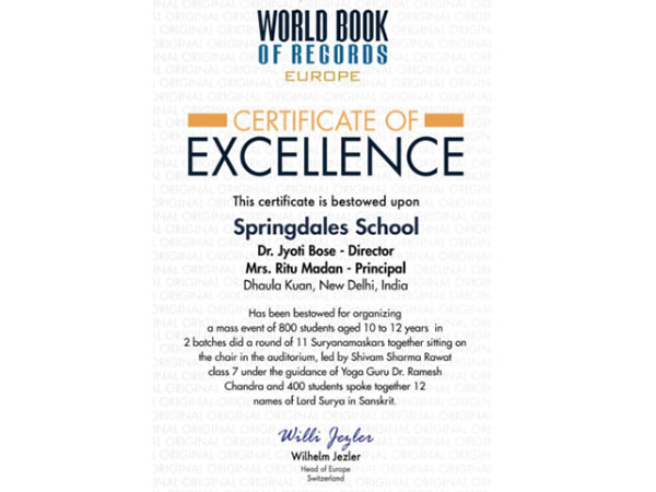 Springdales School of New Delhi gets included in World Book of Records