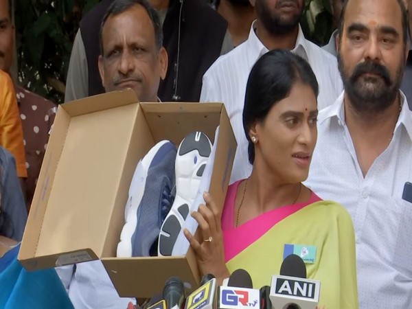 YS Sharmila "presents" walking shoes to KCR, dares him to walk in her padyatra