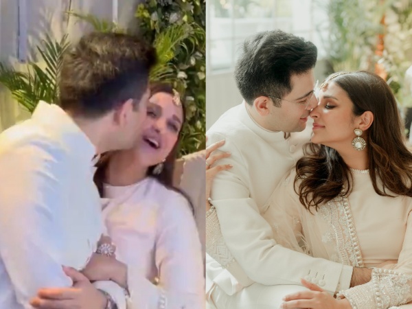 WATCH: Raghav Chadha kisses Parineeti Chopra as she sings 'Ve Maahi' at their engagement