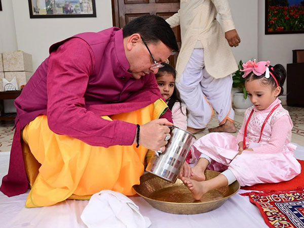 Uttarakhand CM Dhami performs 'Kanya Poojan' at his residence in Dehradun