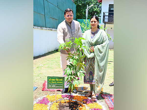 Uttarakhand CM Dhami plants Sita Ashoka sapling under 'Ek Ped Maa Ke Naam' campaign at his CMO ...