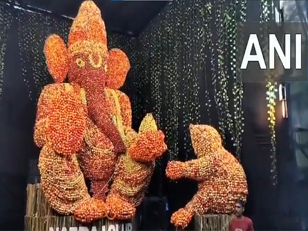 Natraj club prepares 26-feet-tall Ganesh statue with apples in Odisha's ...