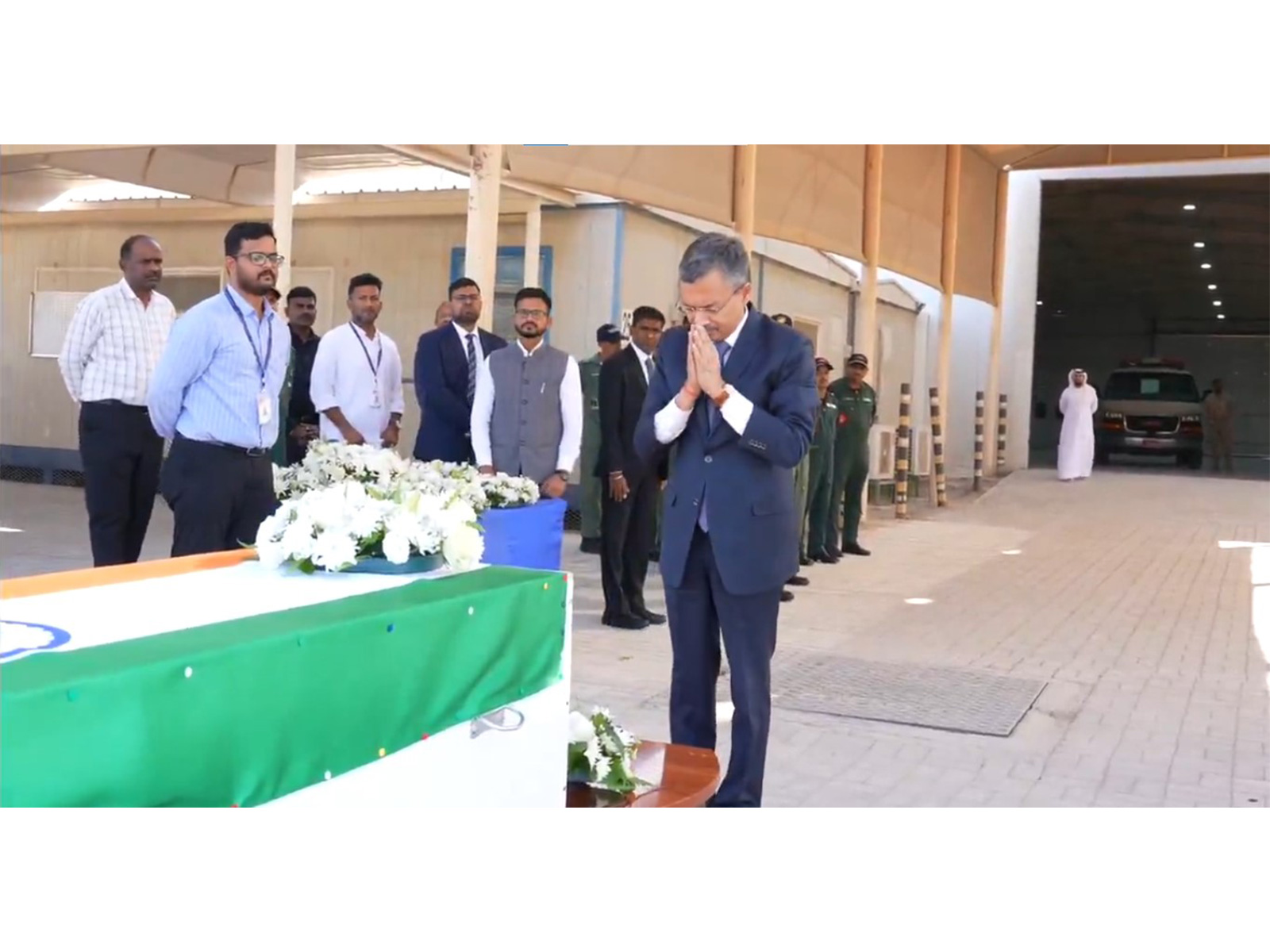 India's UAE envoy Deepak Mittal, Consul General Satish Sivan pay last respects to Wing Commander ...