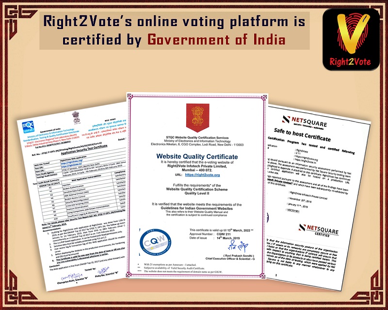 Online voting technology of Right2Vote is now certified by Government ...