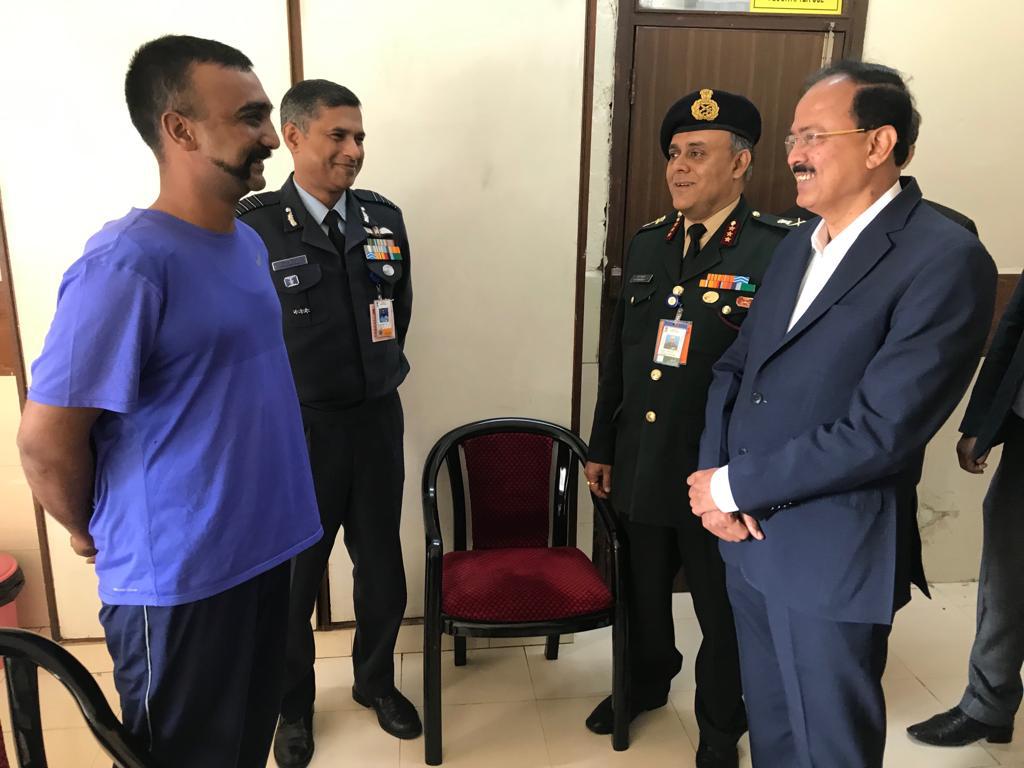 MoS Defence Subhash Bhamre meets Wg Cdr Abhinandan