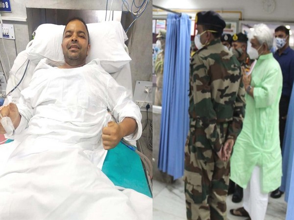 J-K LG Manoj Sinha visits Dy Commandant Rahul Mathur at 92 base Hospital