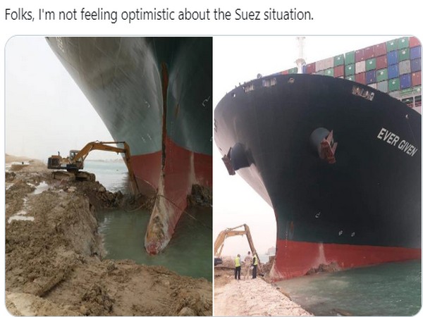 The ship isn't moving in Suez Canal, but social media memes are